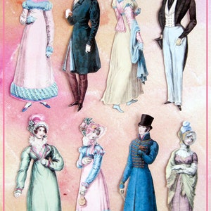 8 X Regency Jane Austen 2 Stickers, Vintage Reprint. Die Cut Matte ...