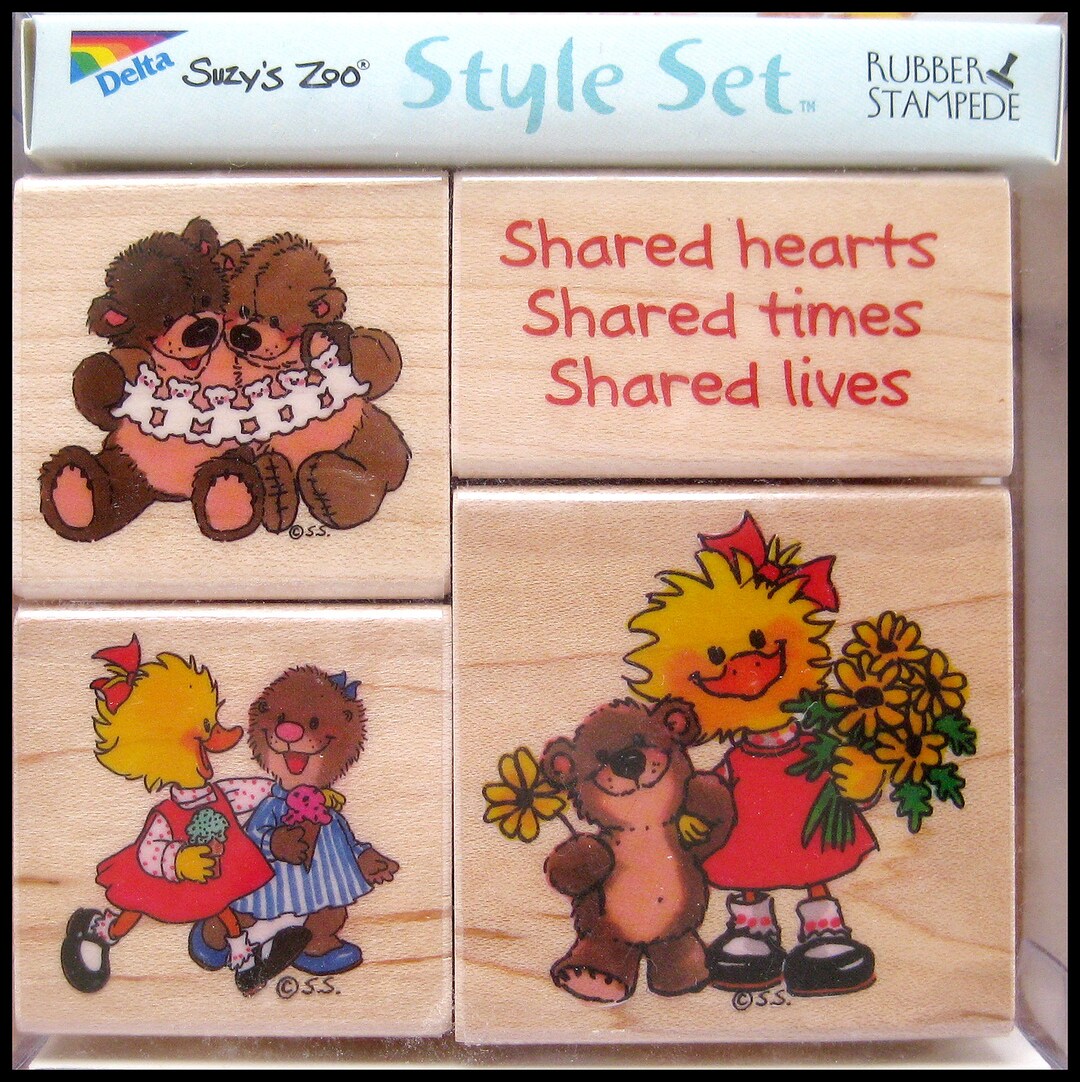 2004 Unopened Suzy's Zoo sharing Friends Rubber Stamp Set / 4 Stamps ...