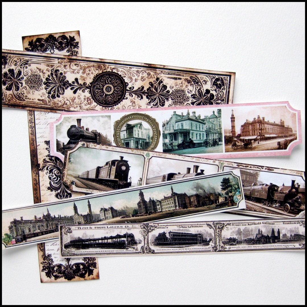 6 X vintage Style Border Strips/ Matte Paper Stickers/ Not WATERPROOF ...