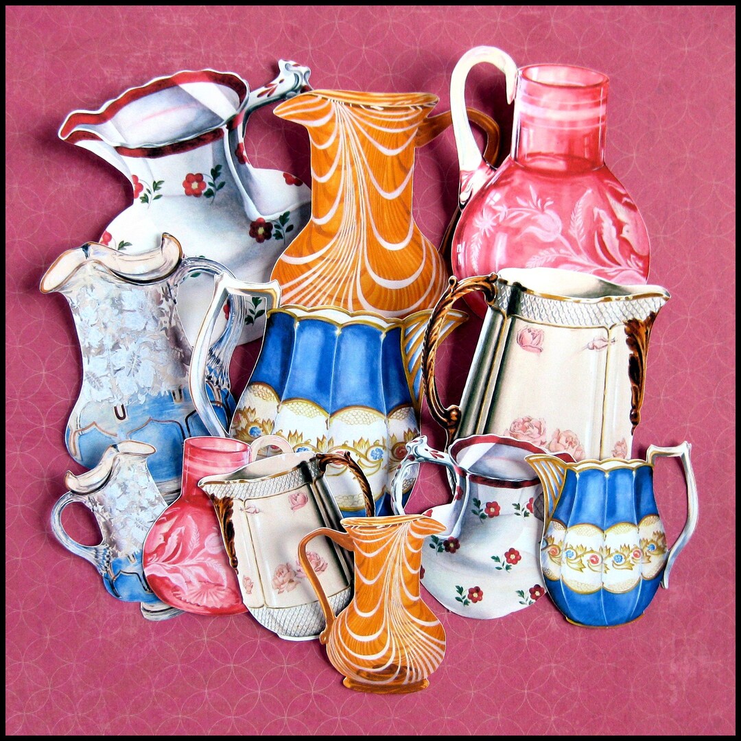 12 X Water Pitchers Stickers, in 2 Sizes/ Vintage Reprint Die Cut Matte ...