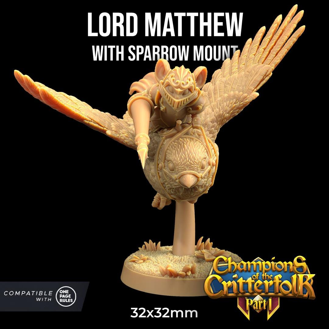 Lord Matthew Sparrow Mount Champion Mouse | the Dragon Trappers Lodge | 32mm Scale | Miniature ...