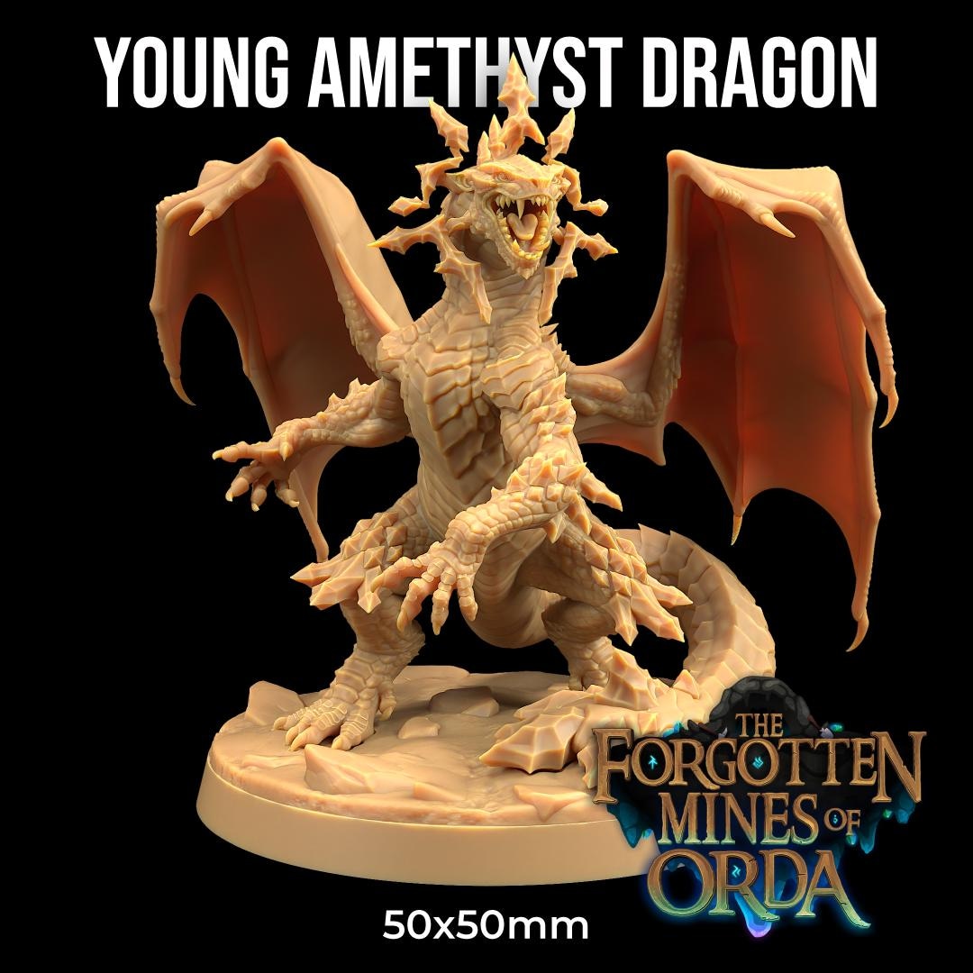 Young Amethyst Dragon Dnd Mini Forgotten Mines of Orda Dragon Trappers ...