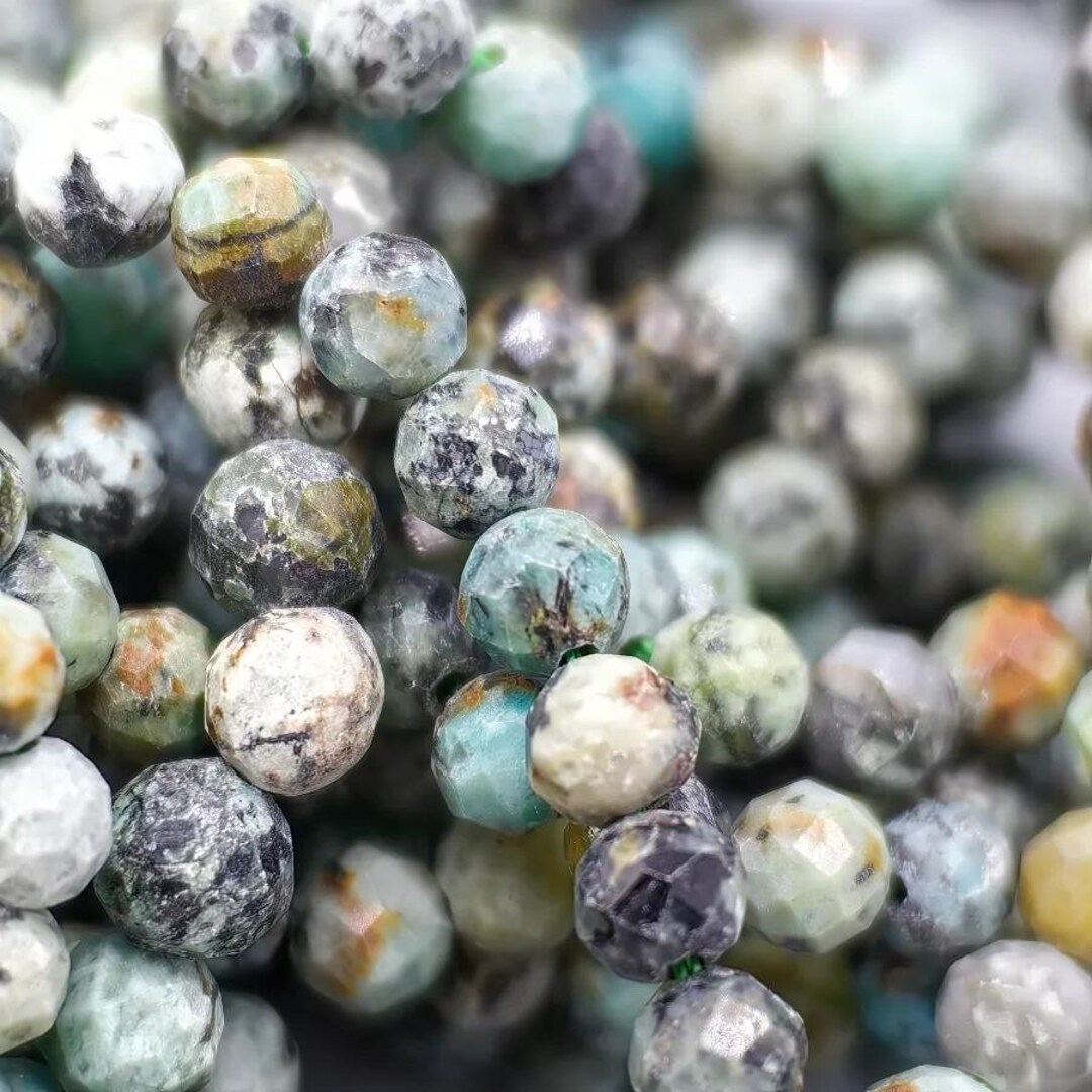 4 Mm African Turquoise Faceted Round Cut Natural Stone Strand - Etsy