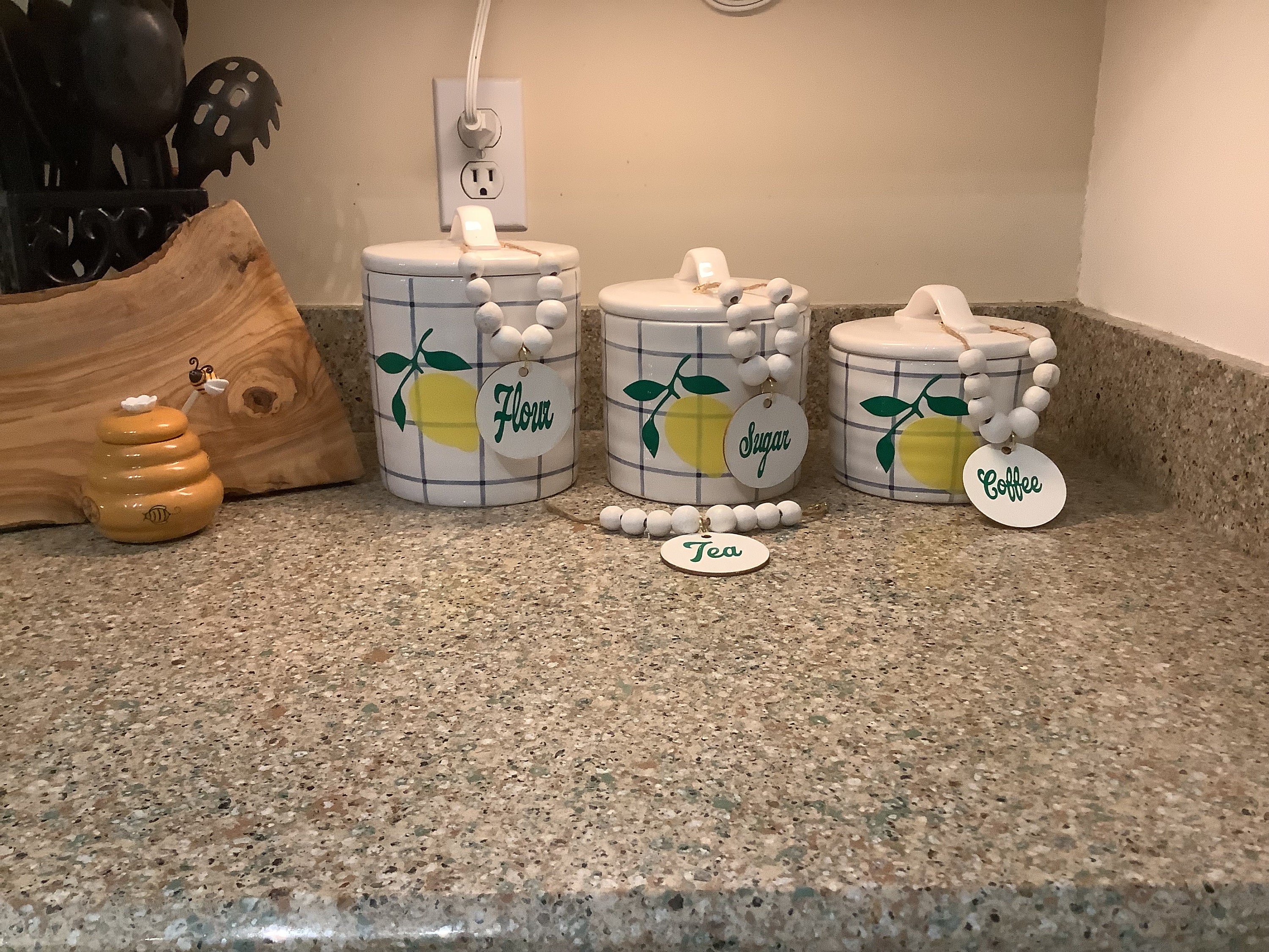 Canister Set Ceramic Lemon Appliqué With Interchangeable Pendant Tags ...