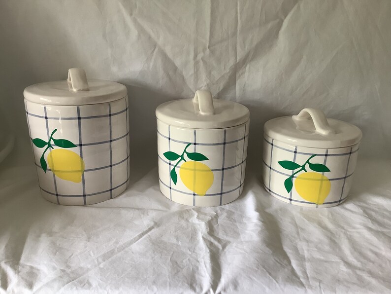 Canister Set Ceramic Lemon Appliqué With Interchangeable Pendant Tags ...