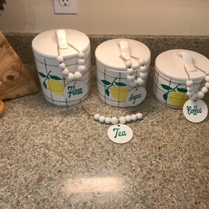 Canister Set Ceramic Lemon Appliqué With Interchangeable Pendant Tags ...