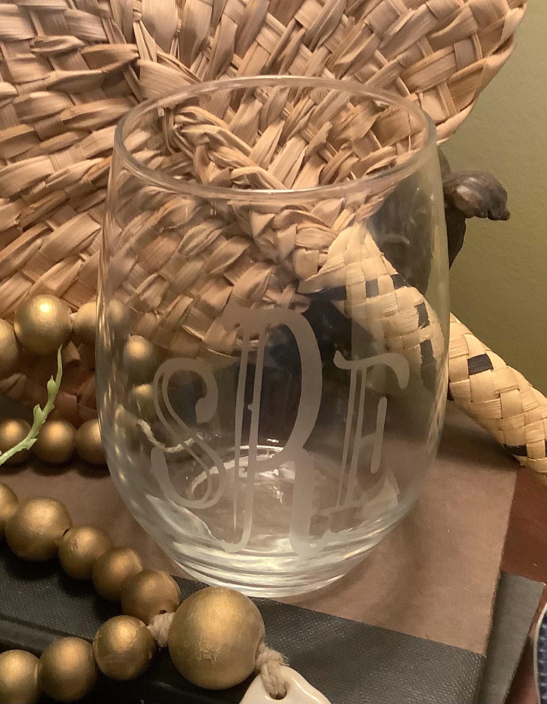 Wine Glass Monogrammed Etched Barware Wedding Gift Drinkware ...