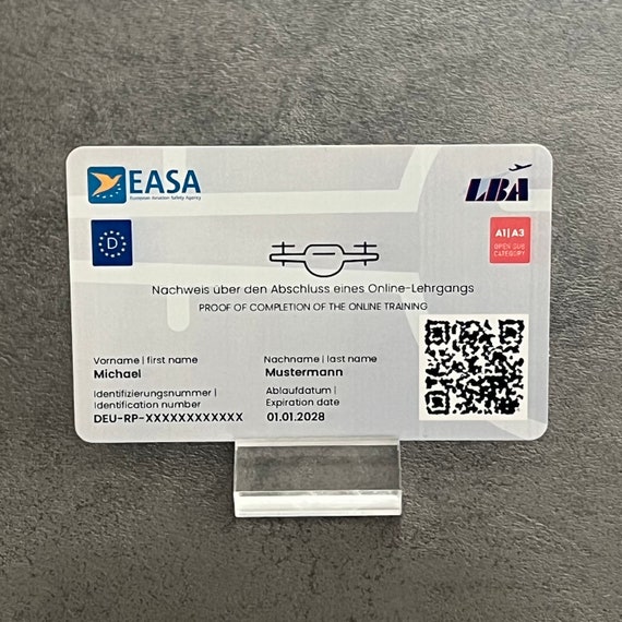 A1 A3 Drone License Print on Plastic Card Drone LBA ID License Proof of Competence Remote Pilot Certificate A2 EU Etsy