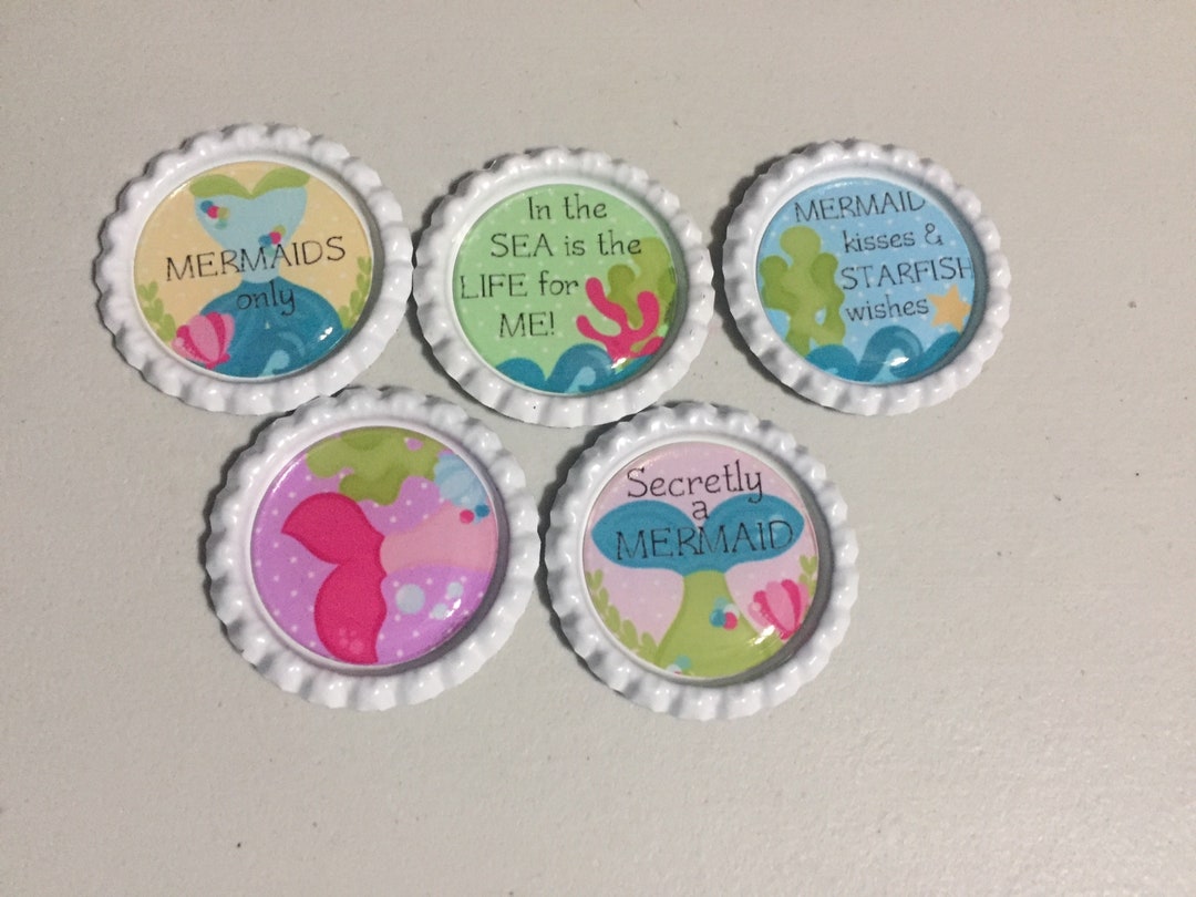 Mermaid Tails Seaweed Sayings Finished Bottle Caps and Mini Bows 5pc ...