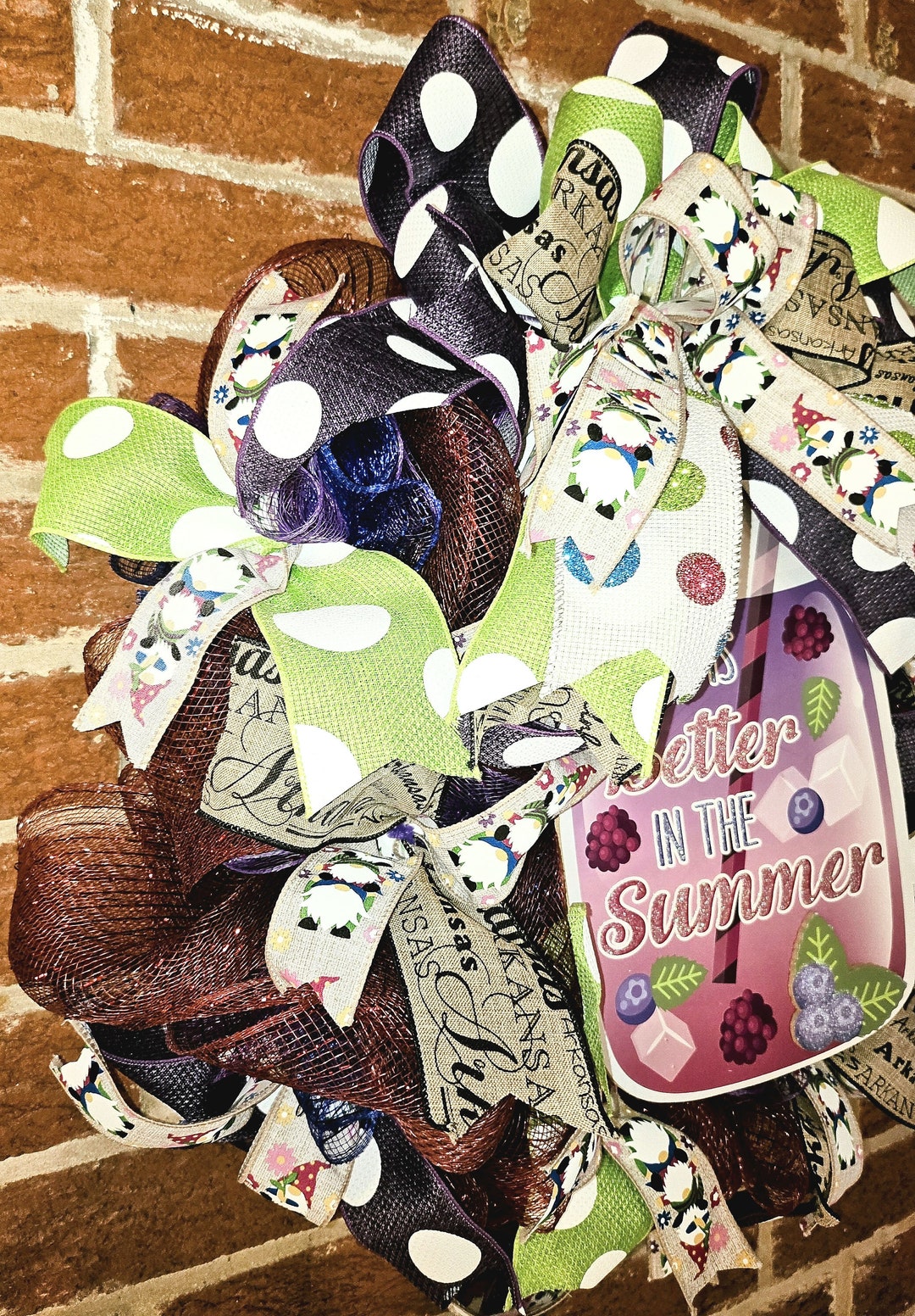 Wreath Summer Handcrafted With Polka Dot, Arkansas Ribbons and life is ...