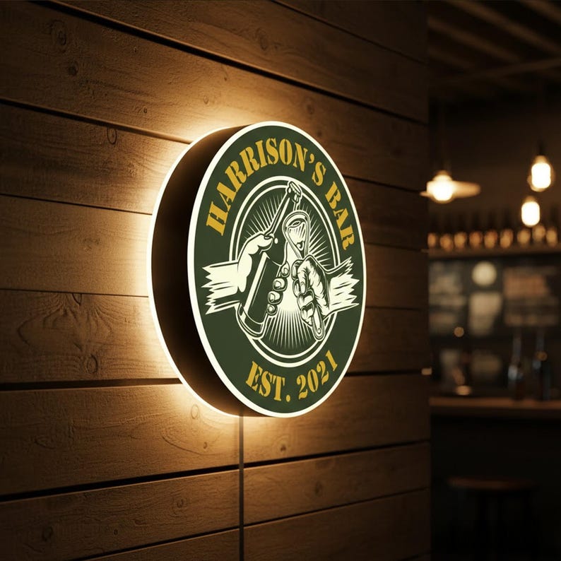 Custom LED Bar Light Box: Personalized Home Bar Decor, Man Cave Gift T3 ...