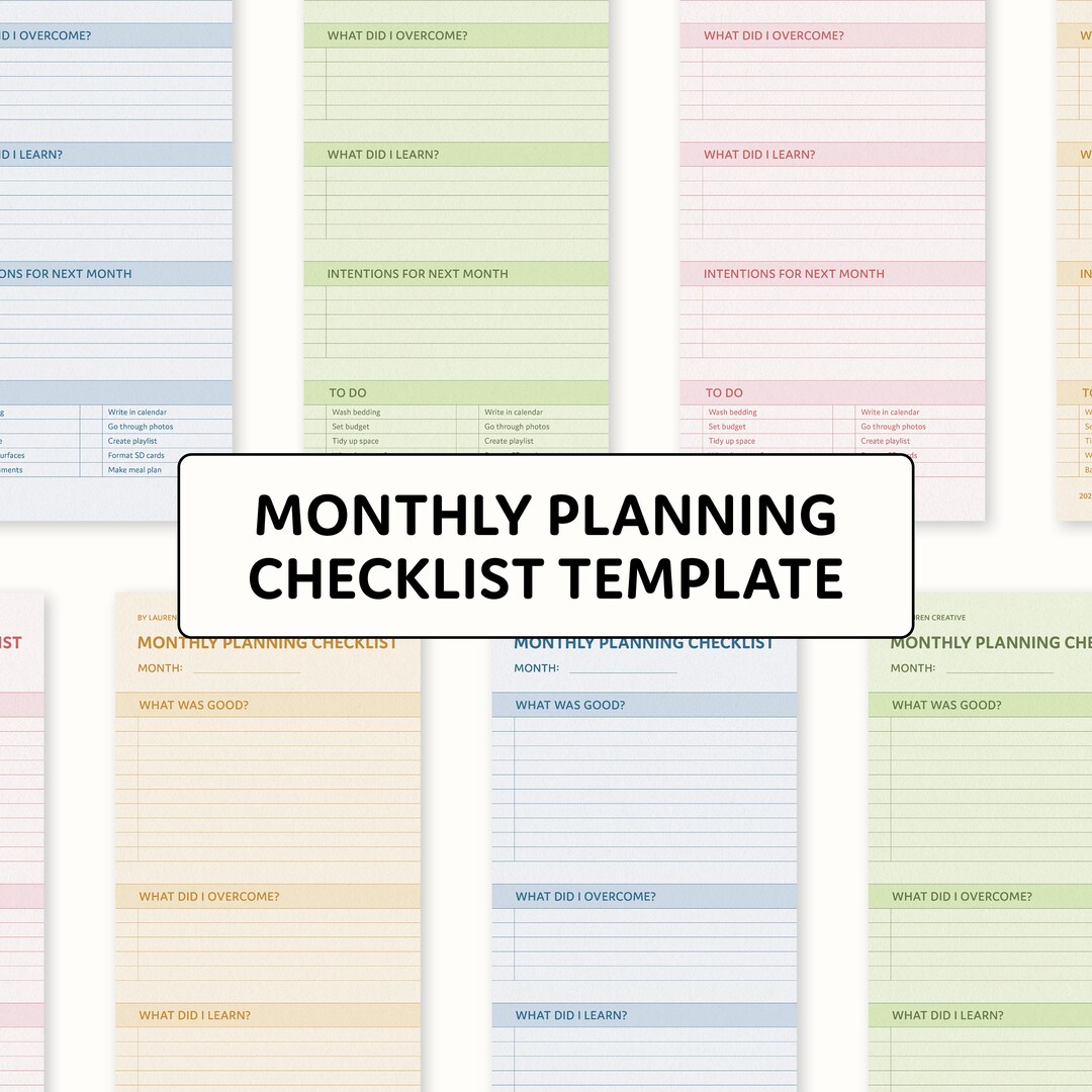 Printable/digital Monthly Planning Checklist Template 5 Different ...