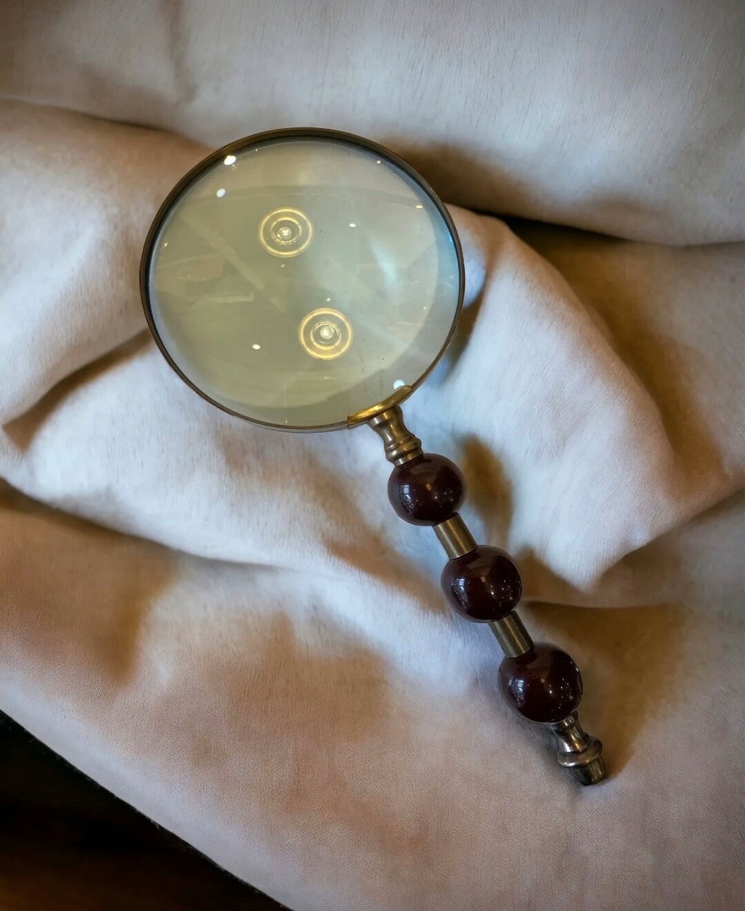 Walnut Wood Magnifier With Brass Handle Hand Held Magnifier Vintage ...