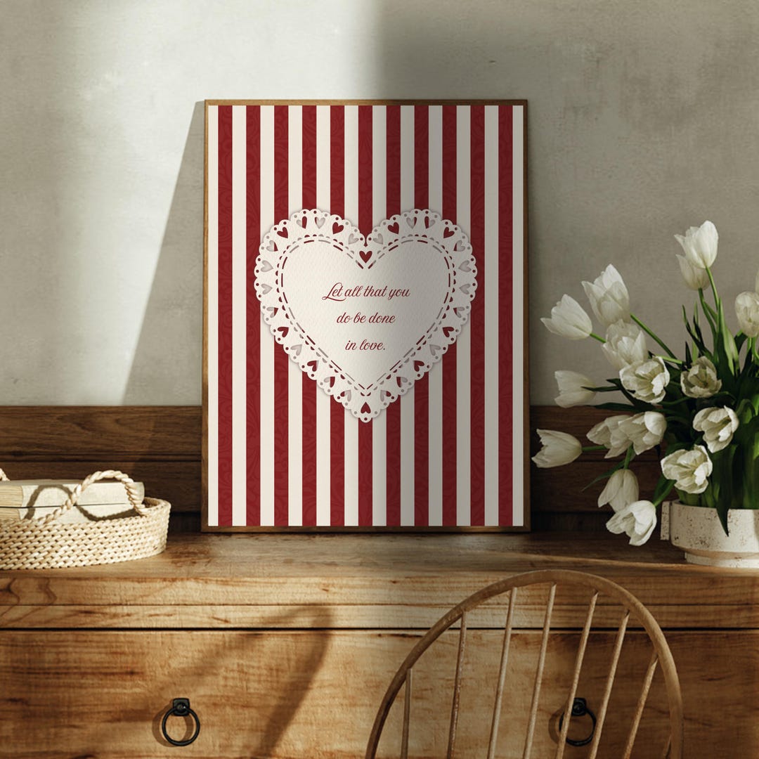 Vintage Valentine Lace Heart Print Christian Wall Art Romantic Coquette ...