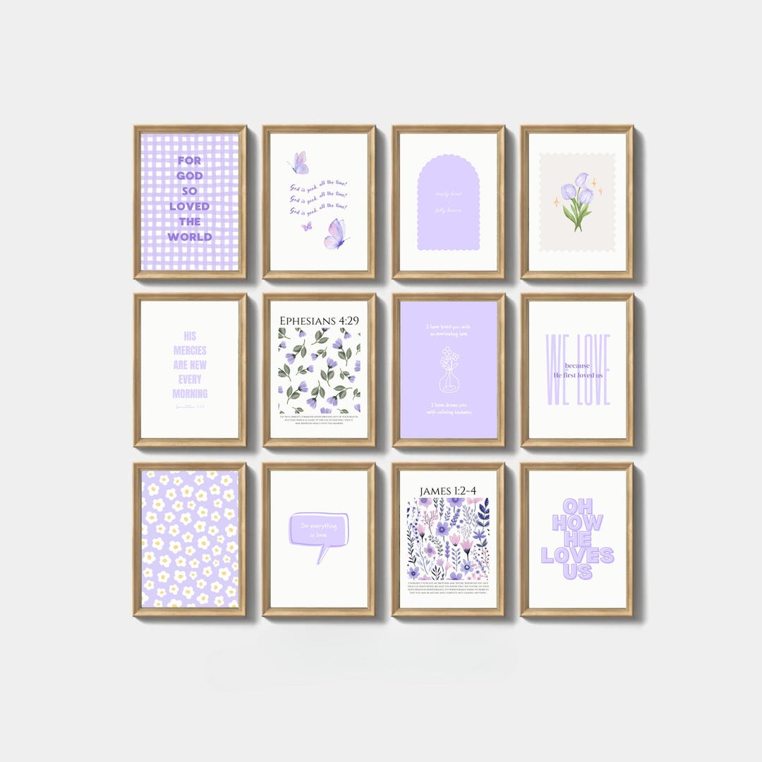 Lilac Christian Gallery Wall Art Print Set of 12 Floral Home Decor ...