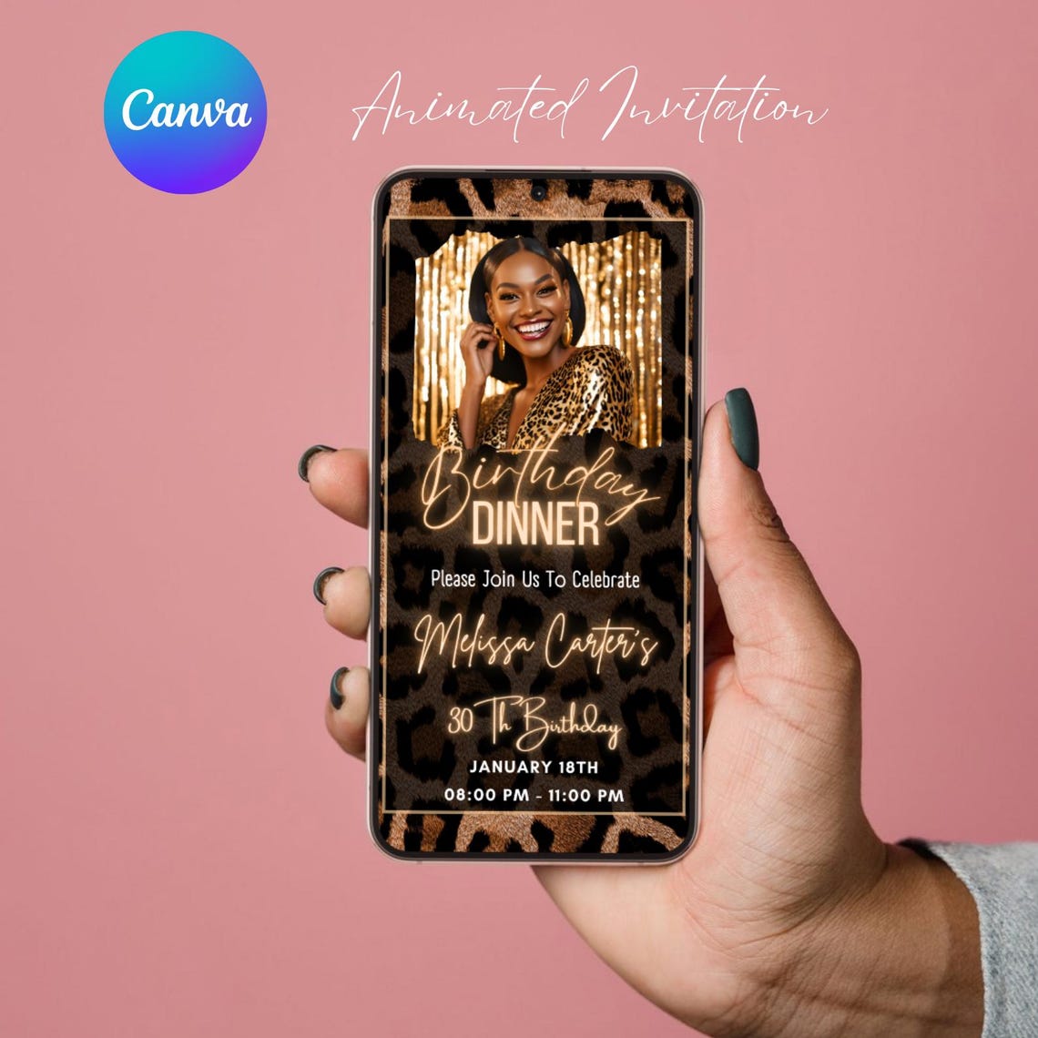 Animated Leopard Theme Video Invitation, Glam Birthday Bash Smartphone ...