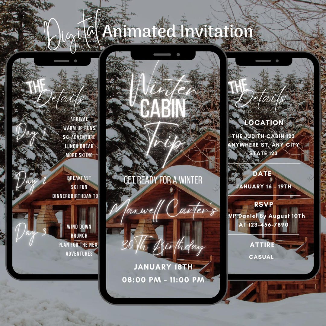 Digital Winter Cabin Trip Invitation, Editable Apres Ski Trip Invite ...
