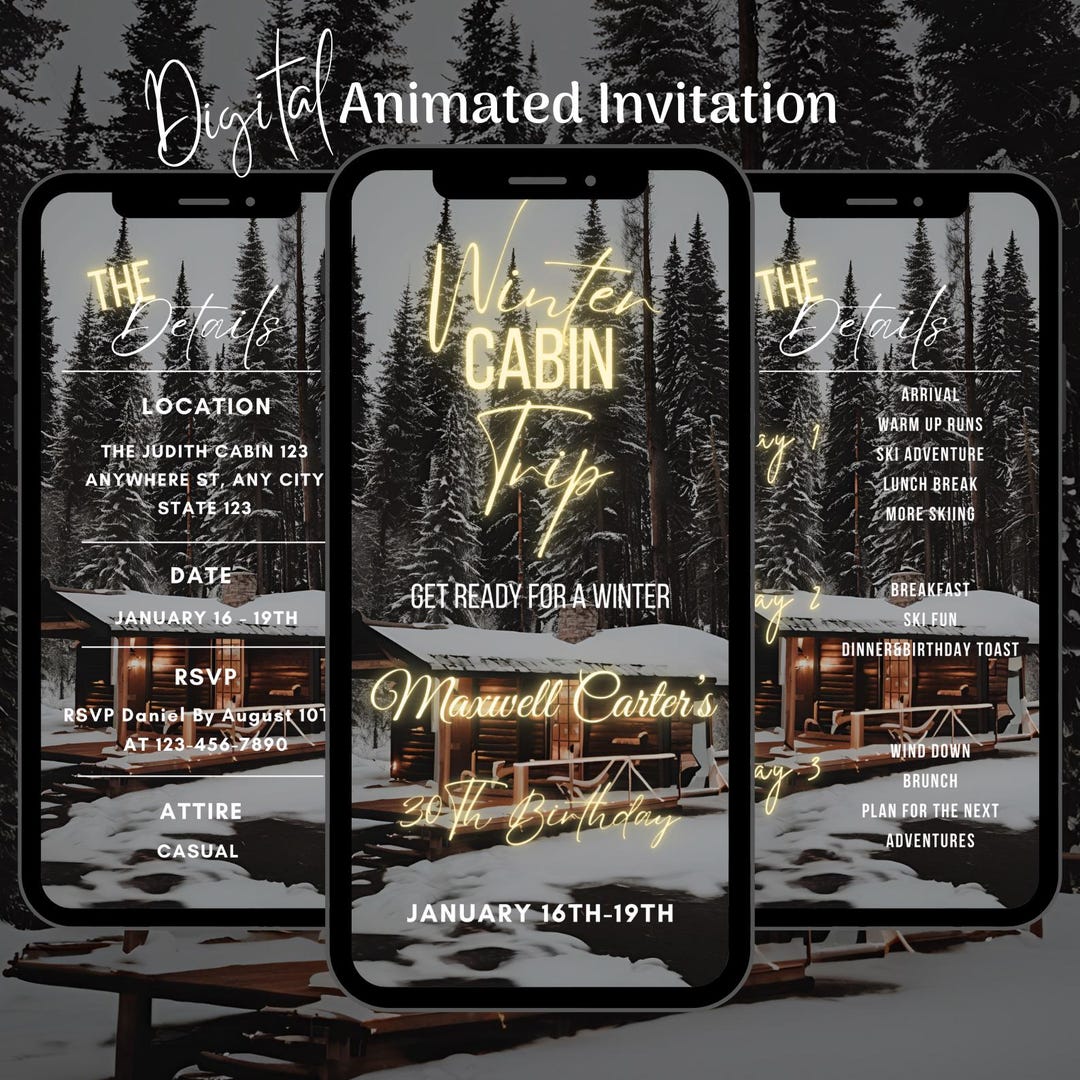 Digital Winter Cabin Trip Invitation, Editable Ski Trip Itinerary ...
