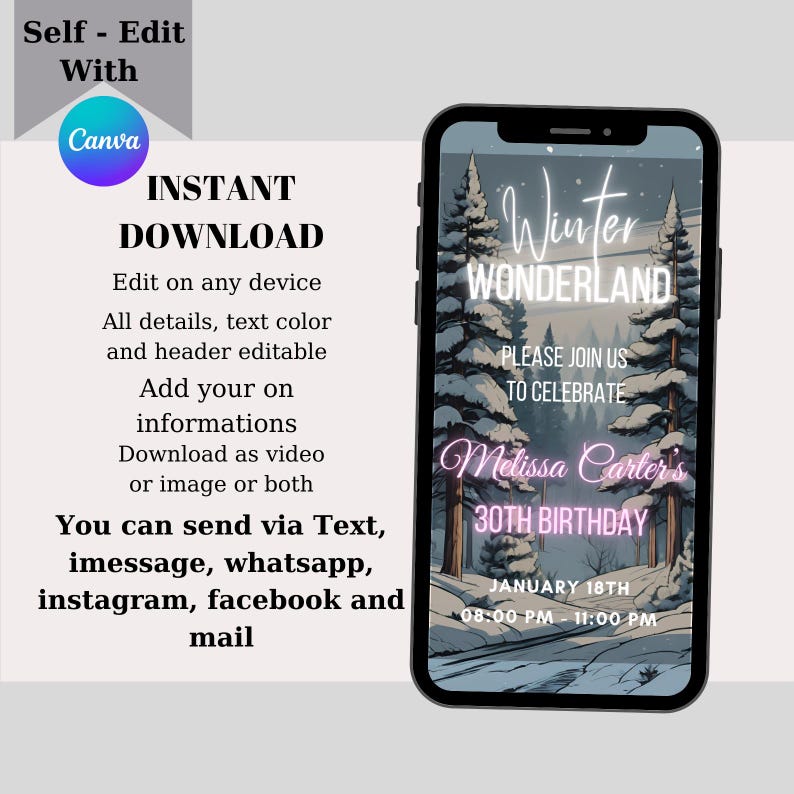 Editable Winter Wonderland Birthday Invitation, Animated Christmas ...