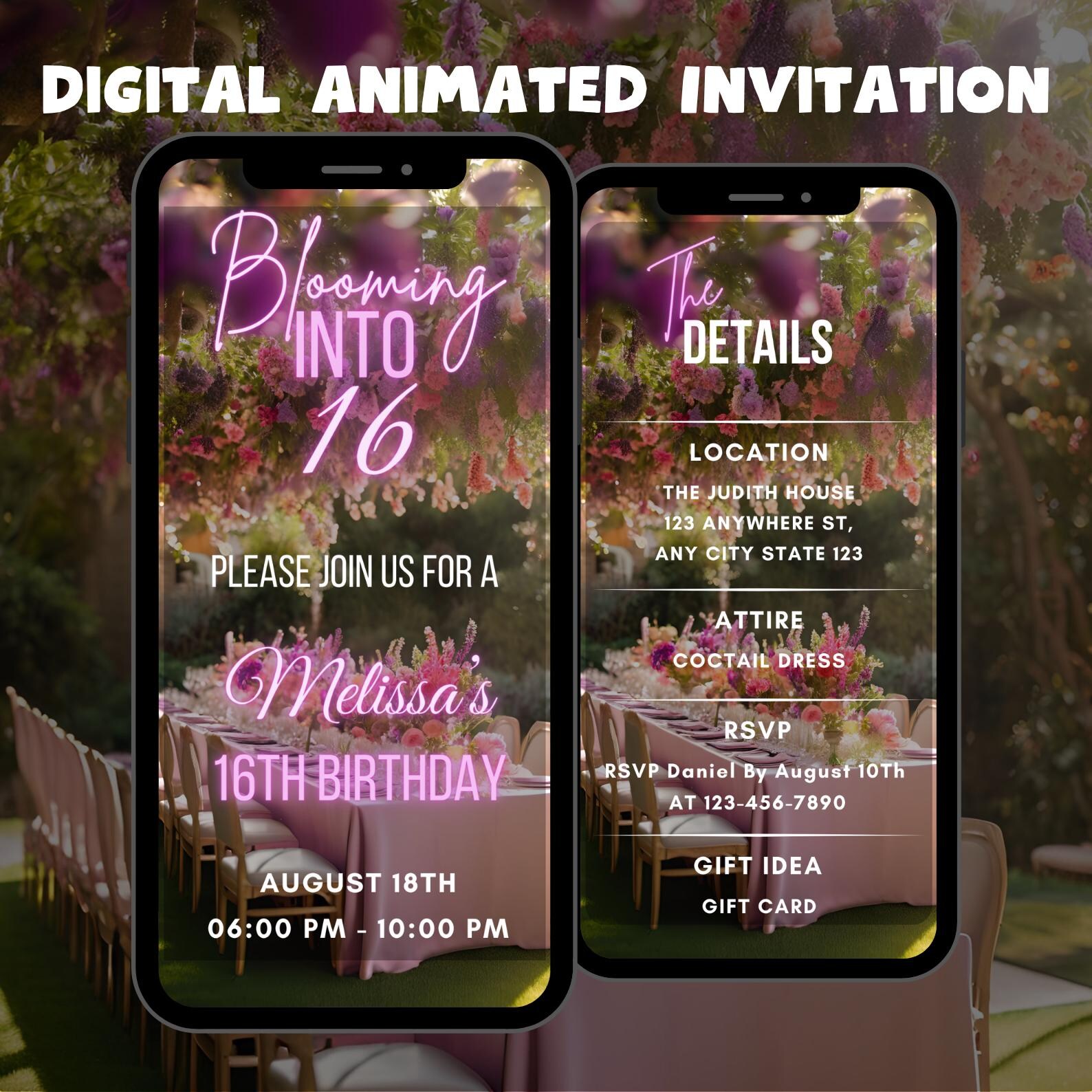 Editable Blooming Into 16 Birthday Invitation, Animated 16th Party ...