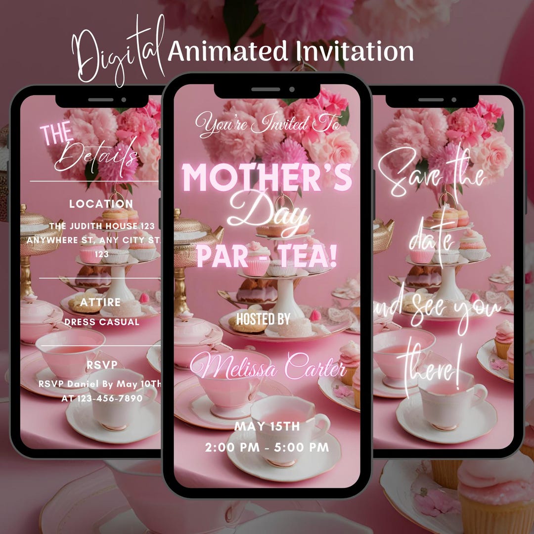 Digital Mother’s Day Tea Party Invitation, Editable Happy Mother’s Day ...