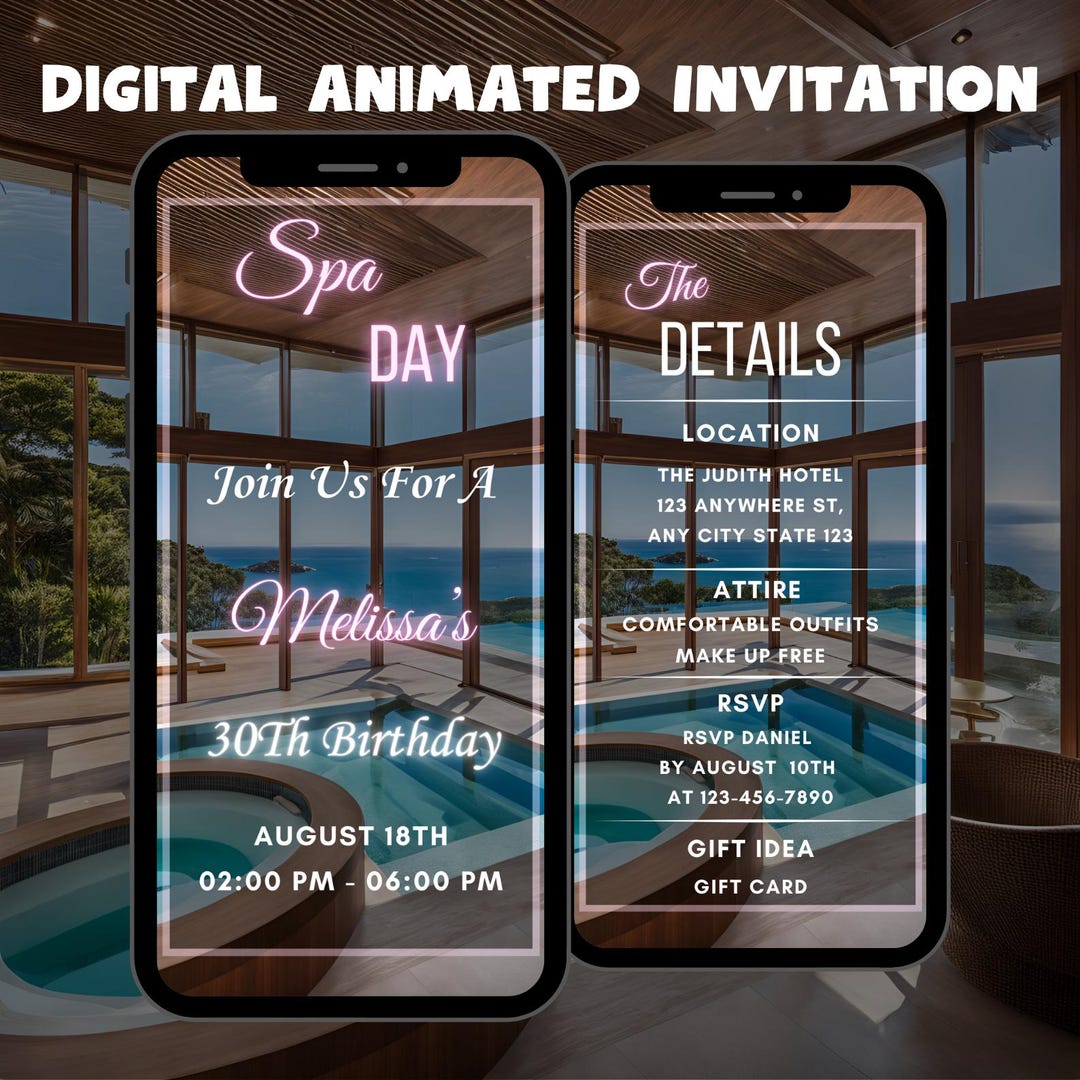 Spa Day Invitation, Spa Birthday Party Animated Invitation, Editable ...