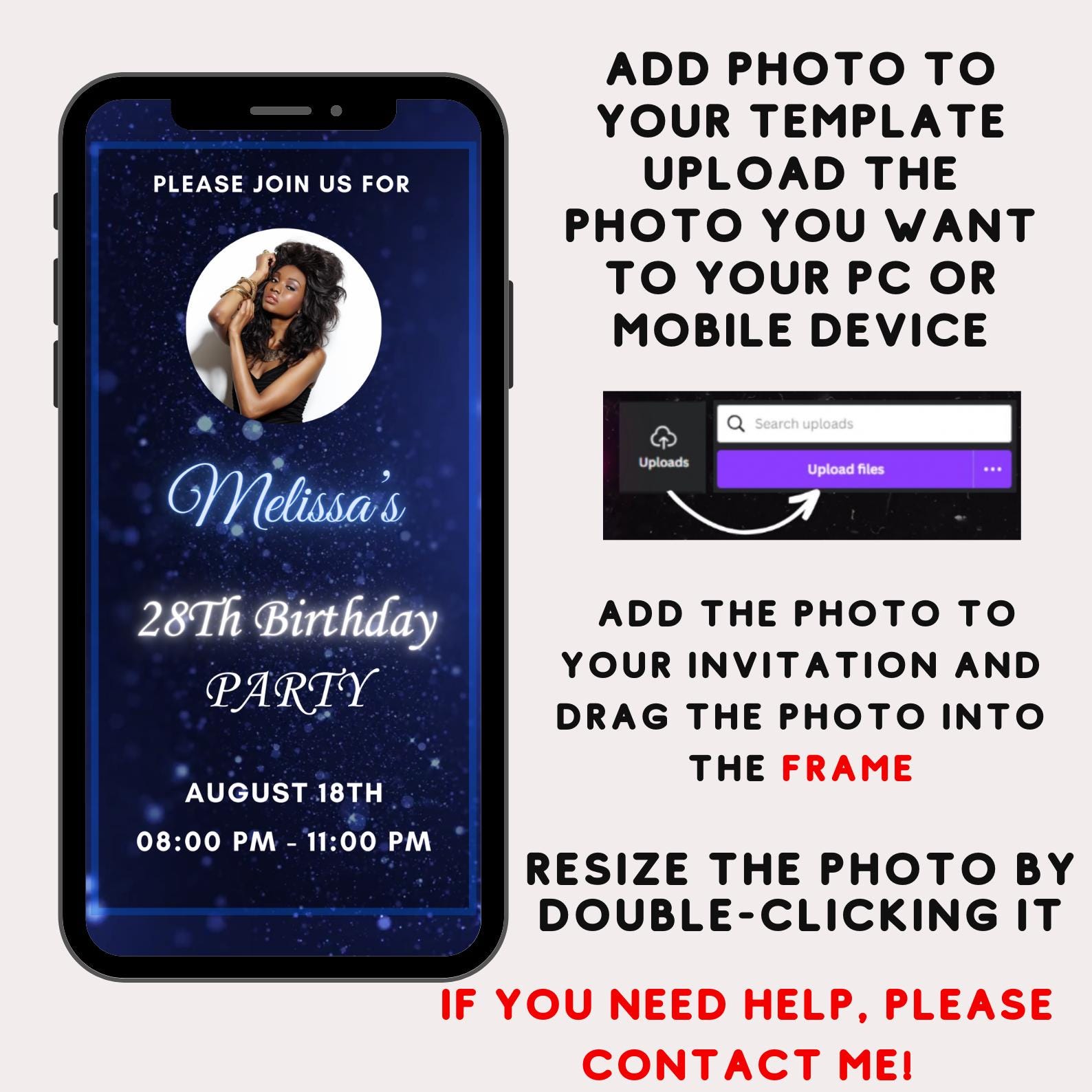 Editable Blue Birthday Party Invitation, Blue Dinner Party Animated ...