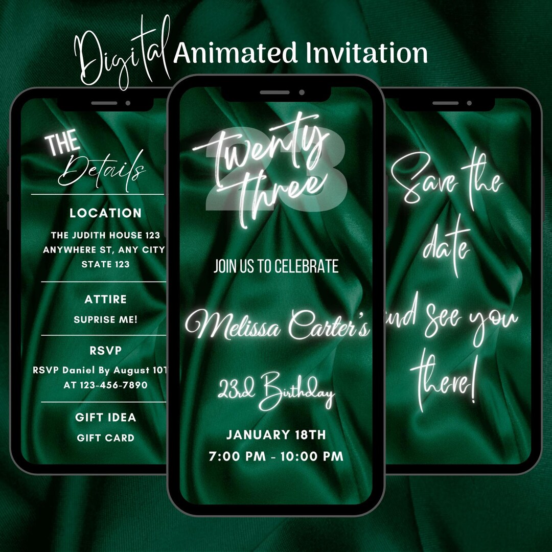 Animated Green 23rd Birthday Party Invitation Video (digital Download ...