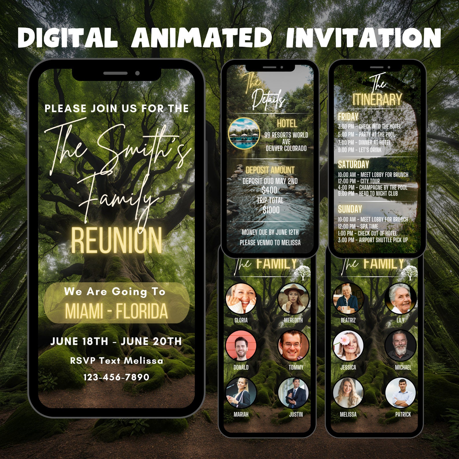 Editable Digital Family Reunion Itinerary, Family Tree, Animated Family ...