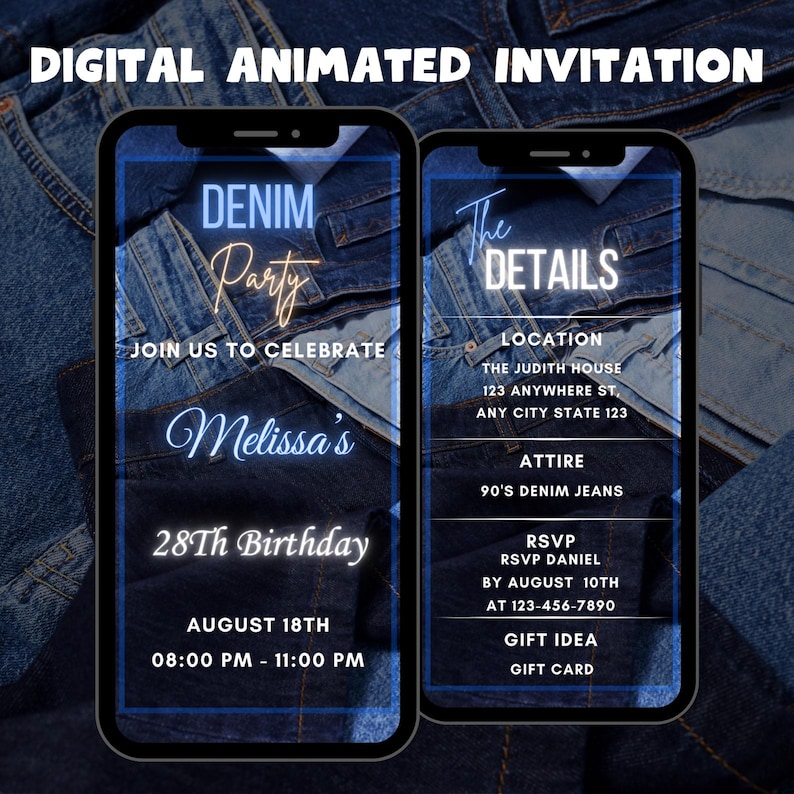 Editable Denim Party Invitation, Denim Birthday Animated Invitation ...