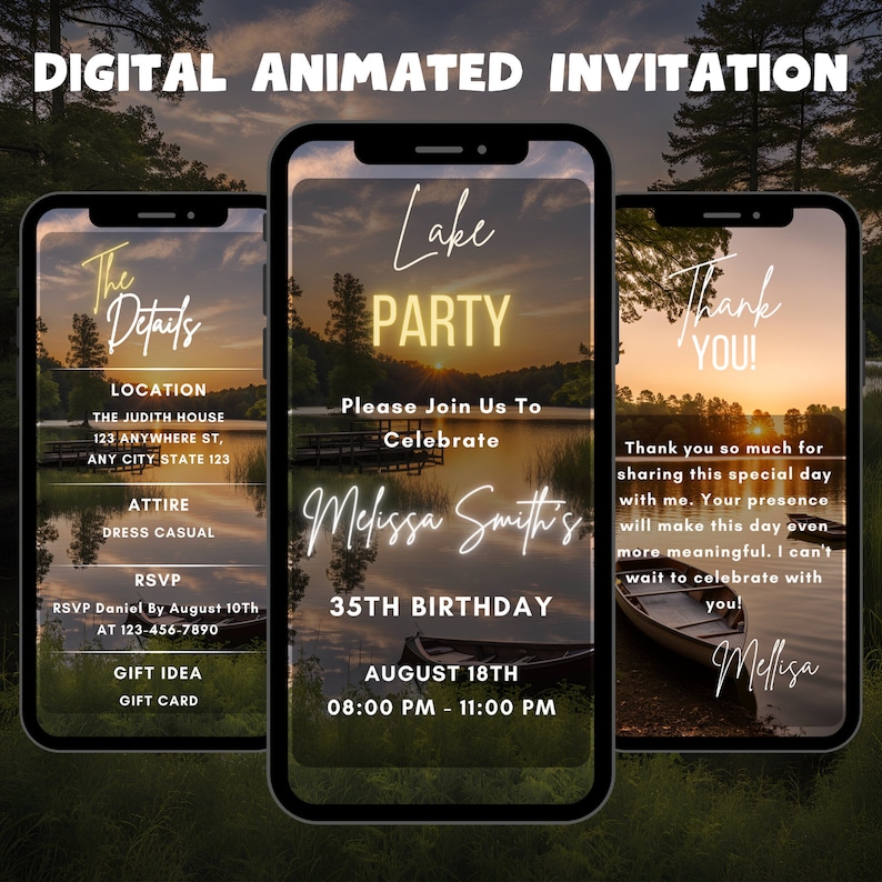 Editable Lake Birthday Invitation, Digital Lake Birthday Party Invite ...
