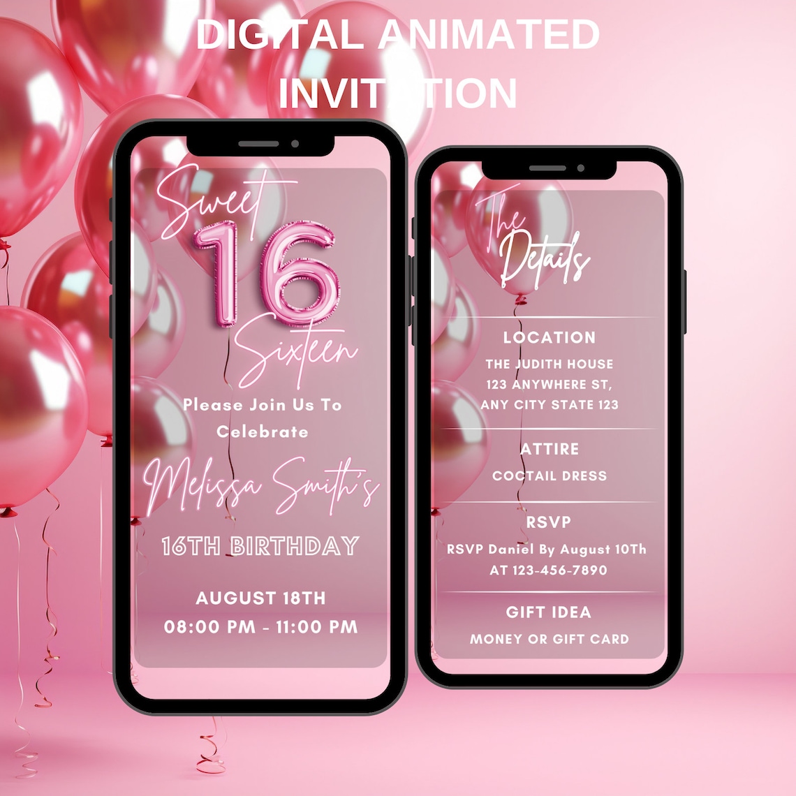 Editable Sweet 16 Sixteen Birthday Invitation, Animated 16th Birthday ...