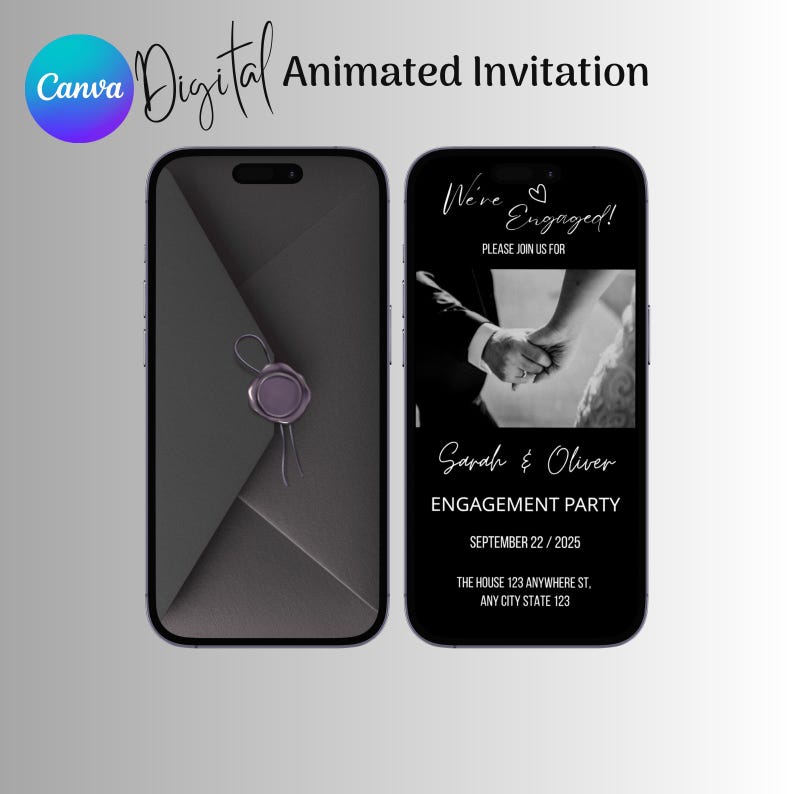 Animated Engagement Party Video Invitation, Editable Elegant Minimalist ...