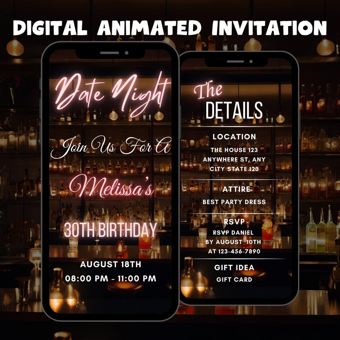 Editable Birthday Date Night Invitation, Animated Digital Birthday ...