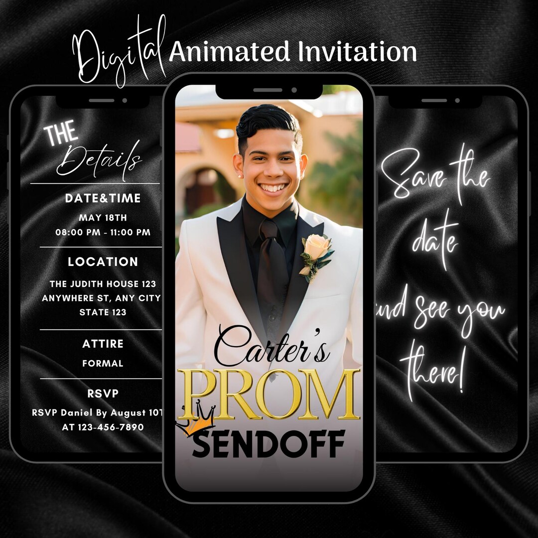 Digital Prom Send off Invitation, Editable Prom Send off Animated ...