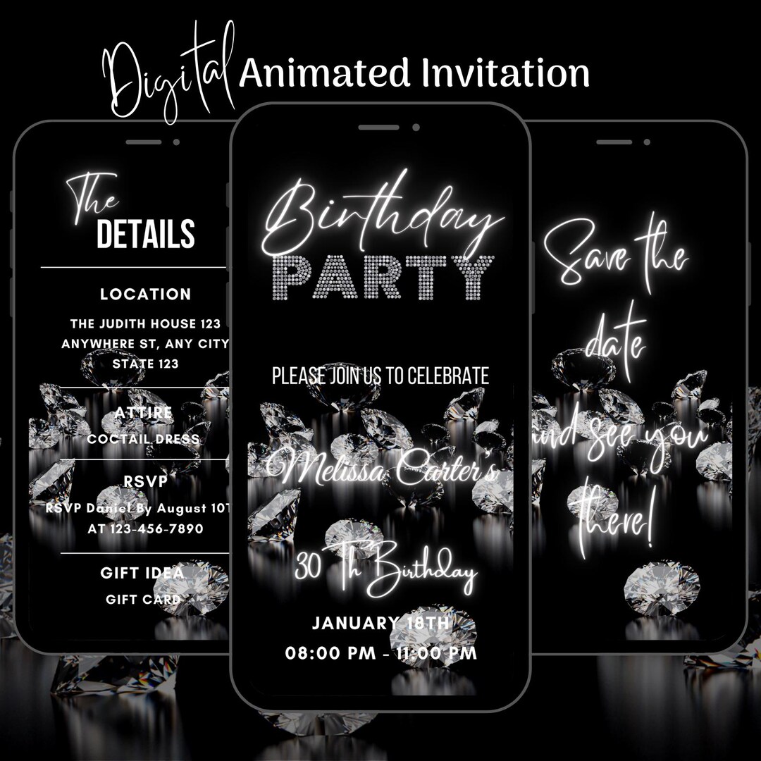 Digital Dimond Birthday Party Invitation, Editable Birthday Dinner ...