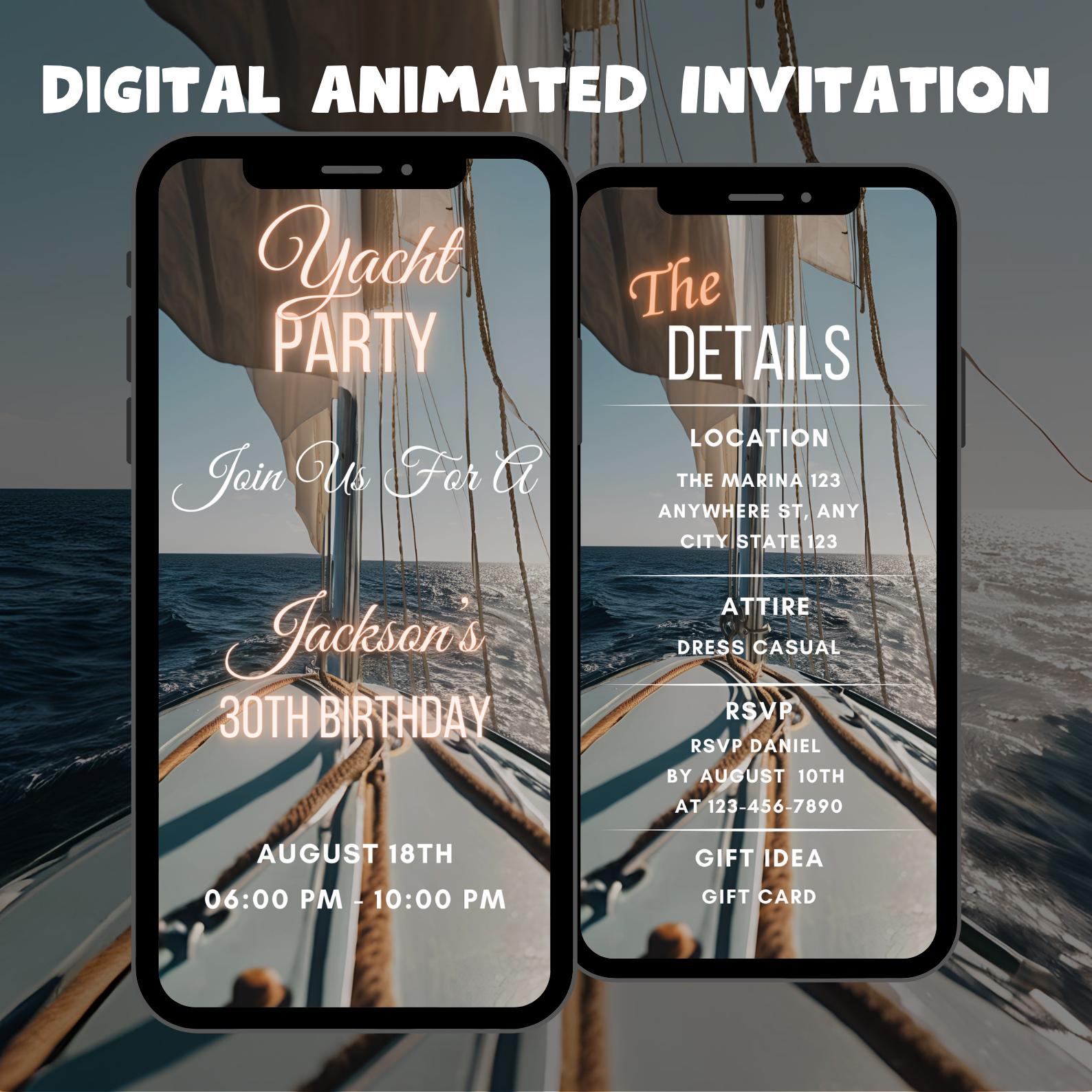 Editable Digital Yacht Party Invitation, Animated Yacht Party Invite ...