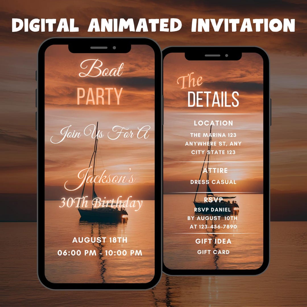 Editable Boat Party Invitation, Animated Yacht Party Birthday Invite ...