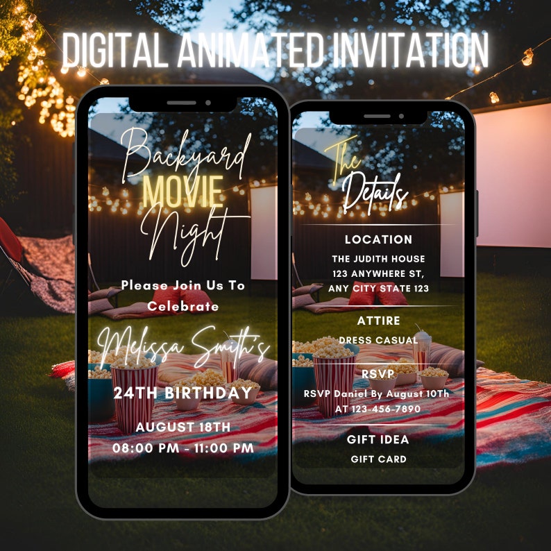 Editable Backyard Movie Night Invitation, Animated Birthday Invite ...