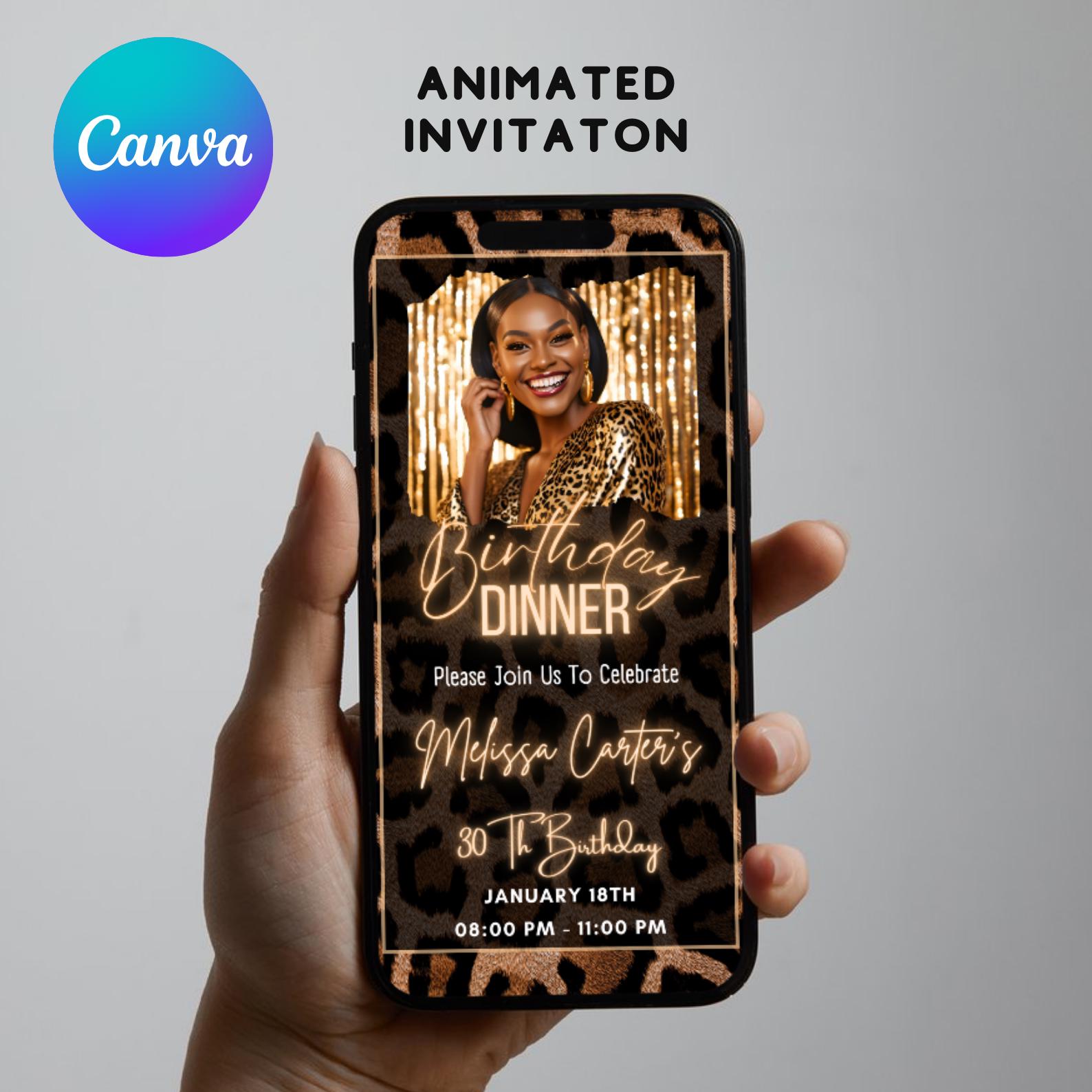 Animated Leopard Theme Video Invitation, Glam Birthday Bash Smartphone ...