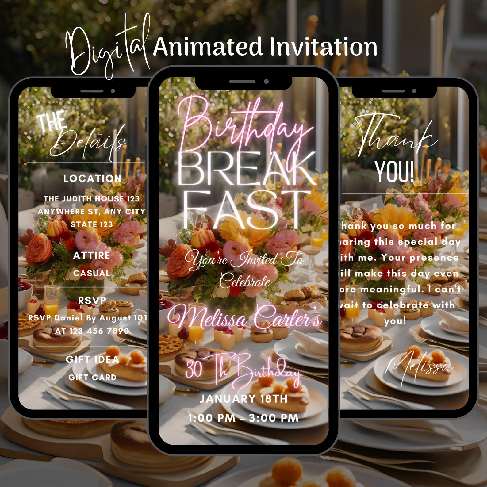 Digital Breakfast Party Invitation, Editable Birthday Breakfast Video ...