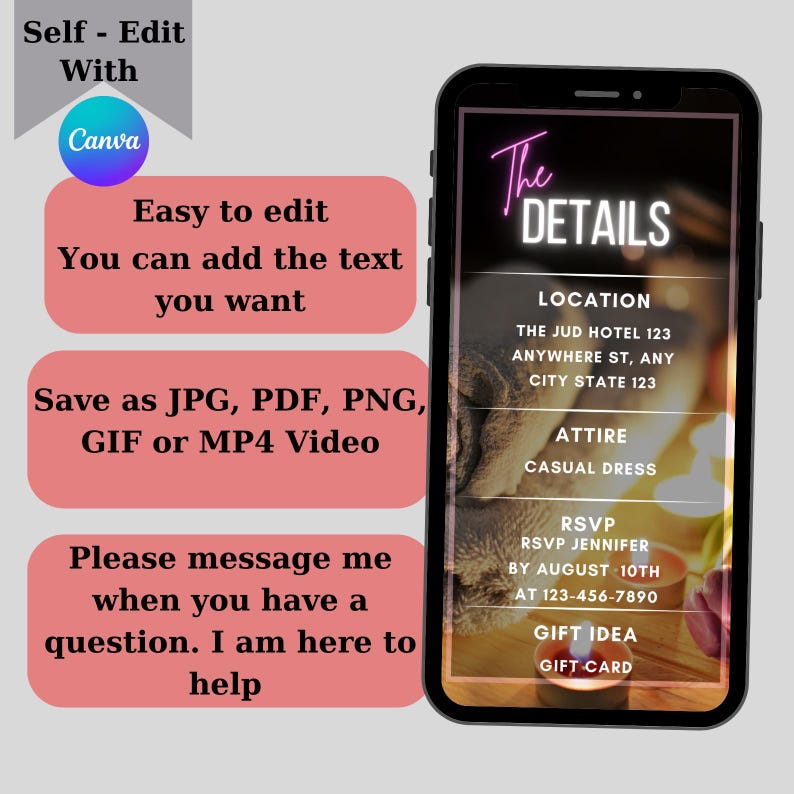 Editable Spa Day Invitation, Spa Birthday Itinerary, Digital Invitation ...