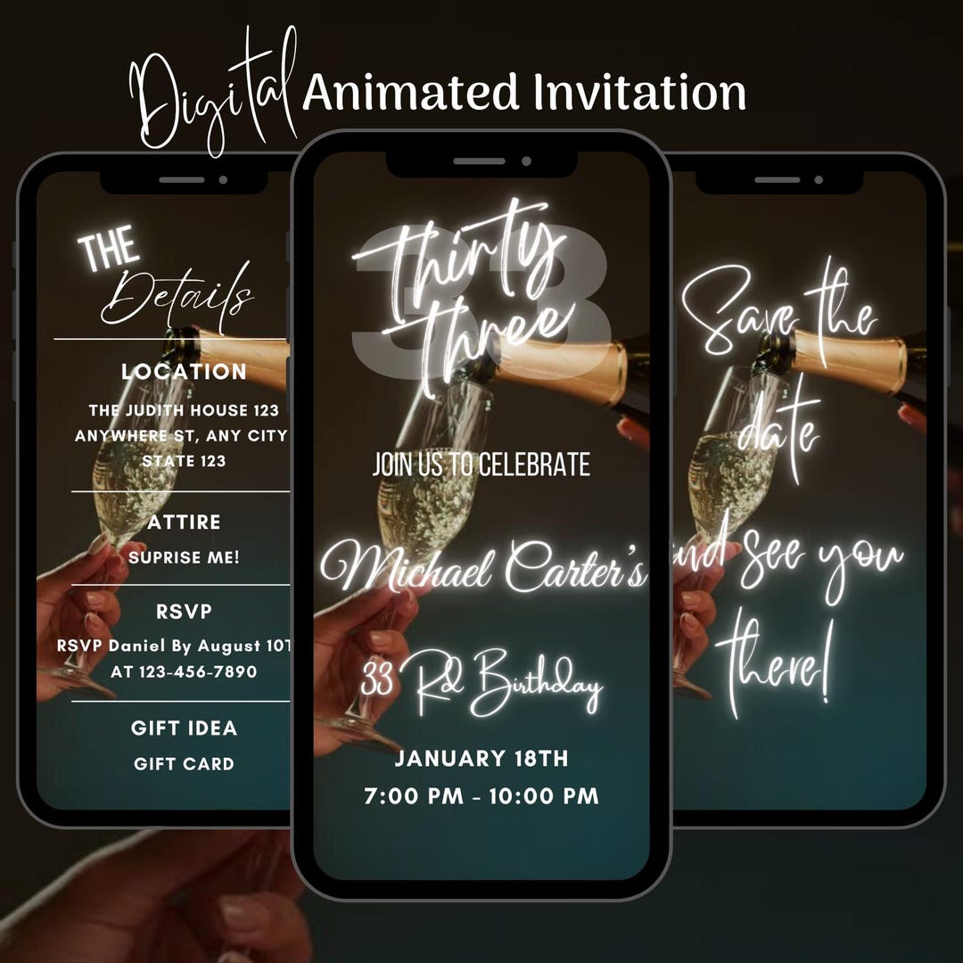 Digital 33rd Birthday Invitation, Animated 33rd Birthday Party ...