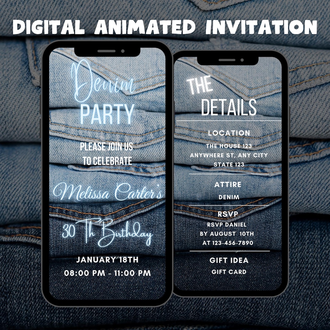 Digital Denim Birthday Party Invitation, Editable Denim Party Video ...