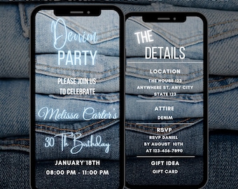 Denim Party Invitation, Denim Birthday Animated Invitation, Editable ...