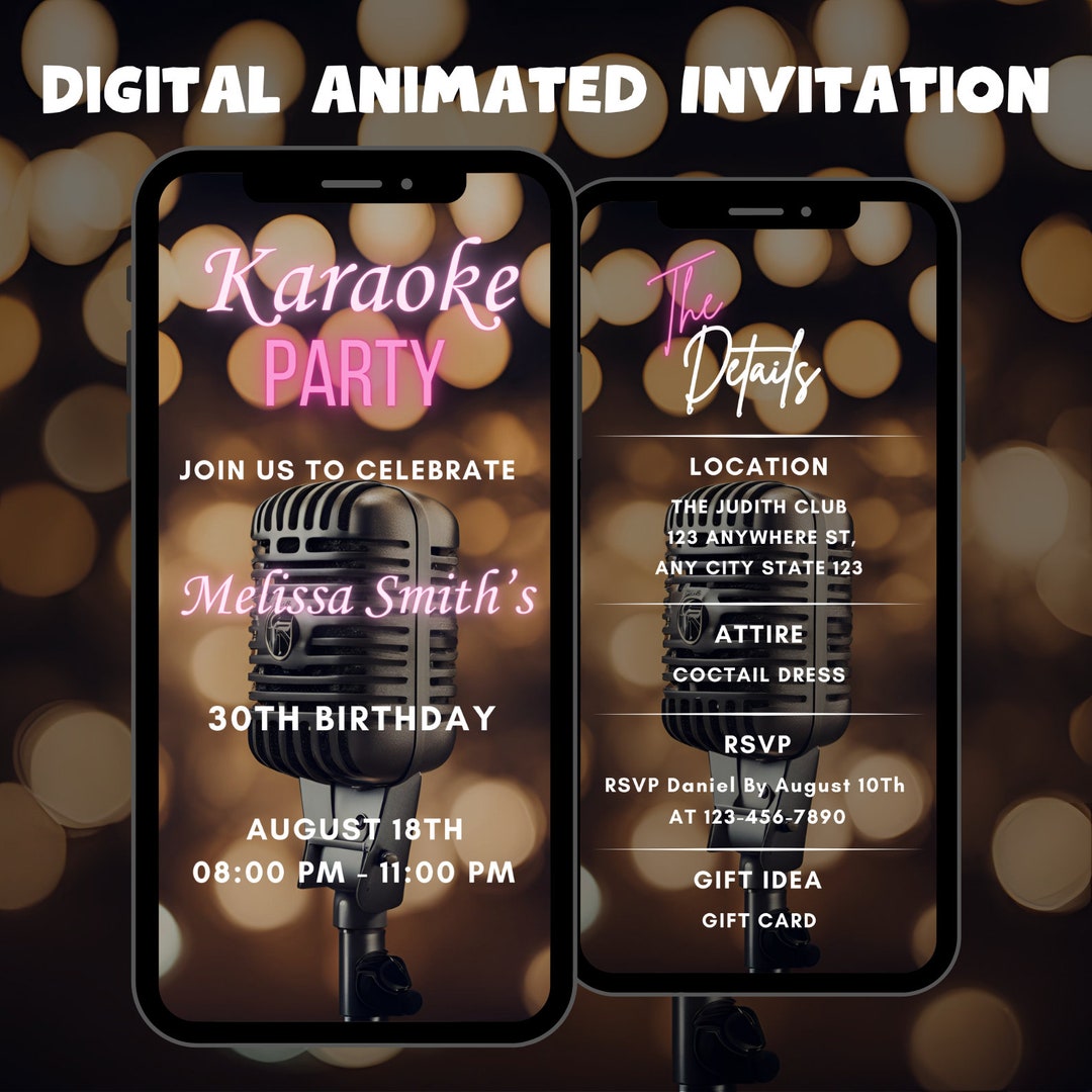 Editable Karaoke Party Invitation, Karaoke Night Animated Invitation ...