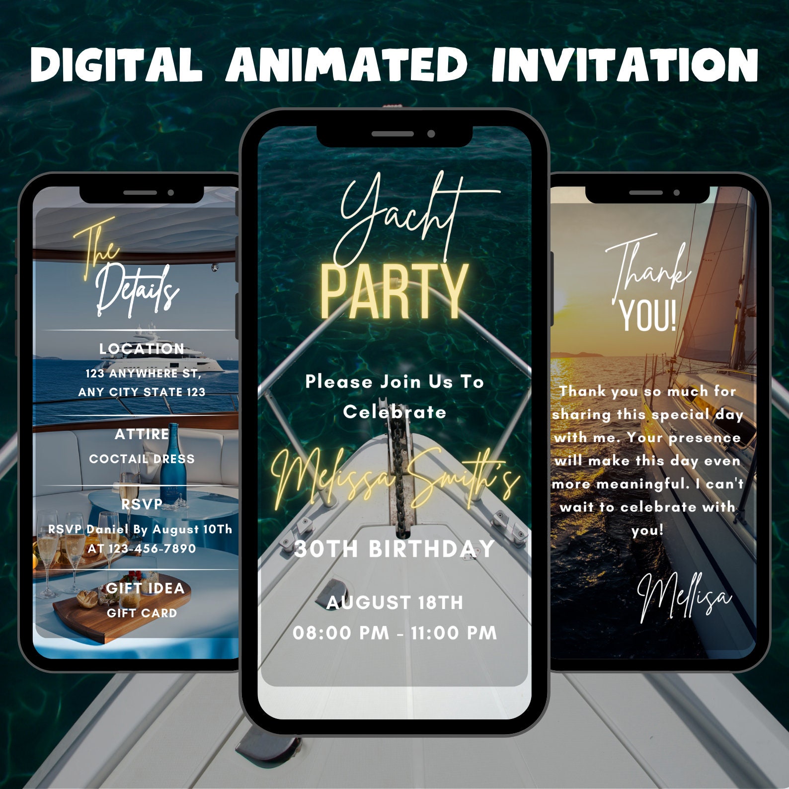 Editable Digital Yacht Party Invitation, Animated Yacht Party Invite ...