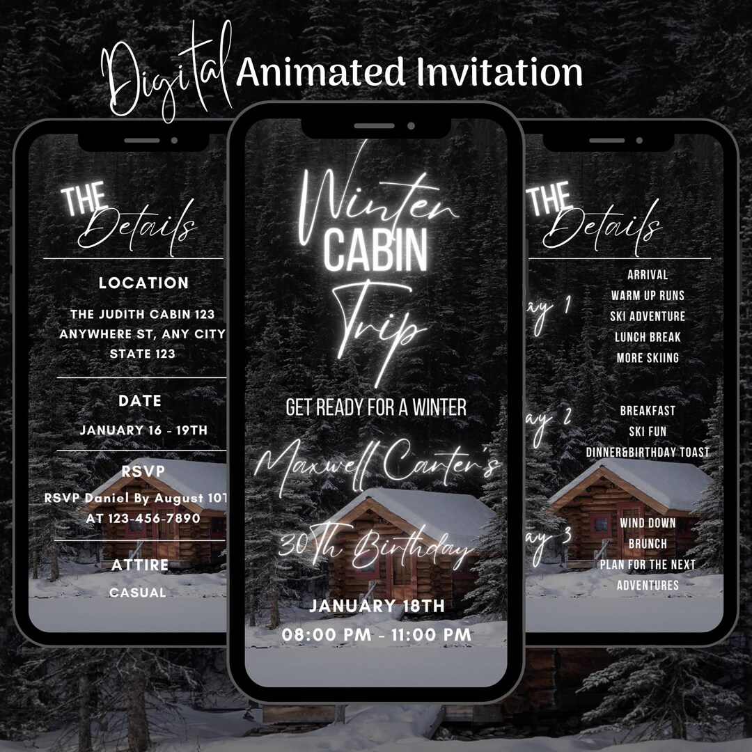 Digital Winter Cabin Trip Invitation, Editable Ski Trip Itinerary ...