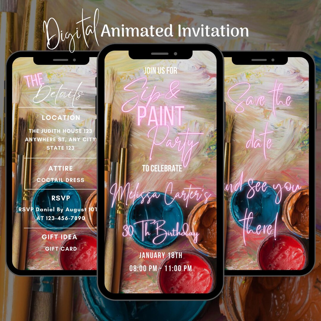 Digital Paint and Sip Invitation, Editable Wine and Paint Birthday ...