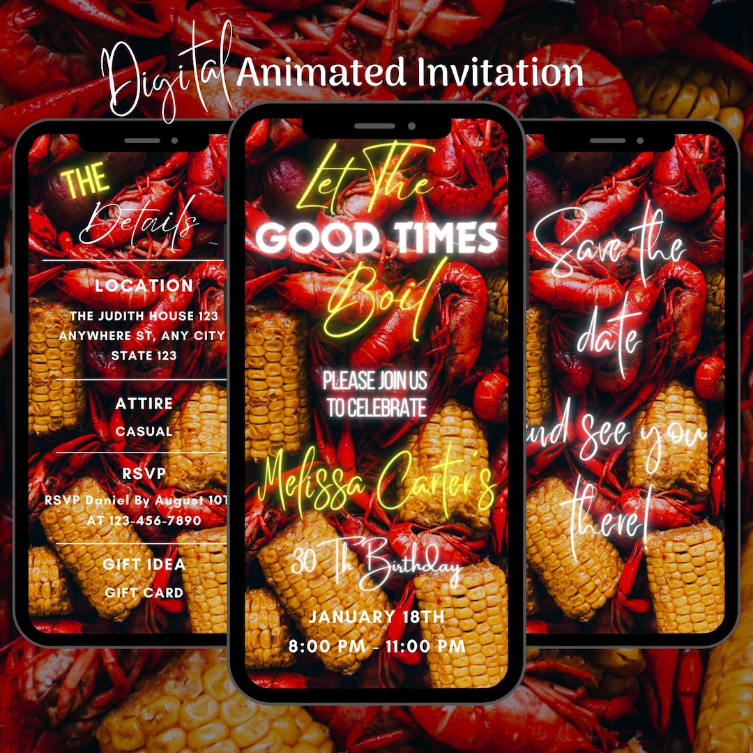 Digital Let the Good Times Boil Invitation, Animated Crawfish Boil ...